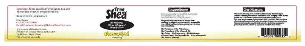 True Shea Unscented – 8 oz with Coconut Oil – Natural Shea Care